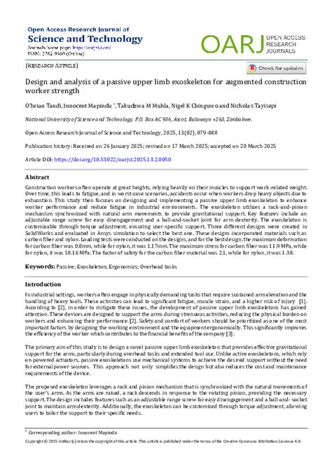 Pdf Design And Analysis Of A Passive Upper Limb Exoskeleton For Augmented Construction Worker