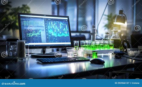 Modern Laboratory With Computer Running Through Research Computer
