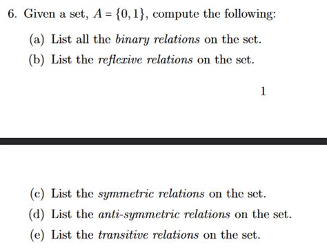 solved 6 given a set a {0 1} compute the following
