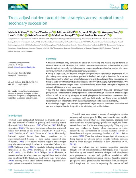 Trees Adjust Nutrient Acquisition Strategies Across Tropical Forest Secondary Succession