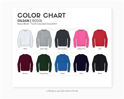 Gildan 18000b Editable Canva Color Chart Gildan 18000b Heavy Blend