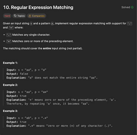 10 Regular Expression Matching — Leetcode Hard By Dreamchaserdiaries Medium