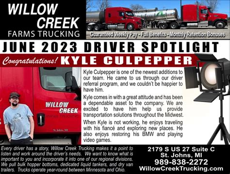 Kyle Culpepper June 2023 Willow Creek Trucking