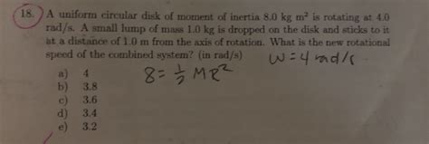 Solved A Uniform Circular Disk Of Moment Of Inertia Chegg