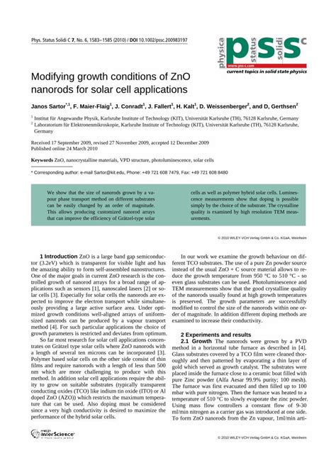 Pdf Modifying Growth Conditions Of Zno Nanorods For Solar Cell Applications Dokumen Tips