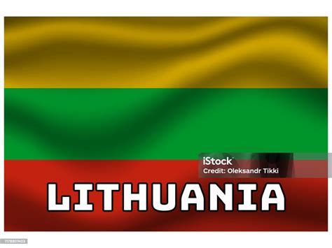 리투아니아 국기 와 물결 모양의 그림자 효과 와 국가의 이름 원래 색상과 비율 벡터 일러스트레이션을 참조하십시오 국가 관광명소에 대한 스톡 벡터 아트 및 기타 이미지