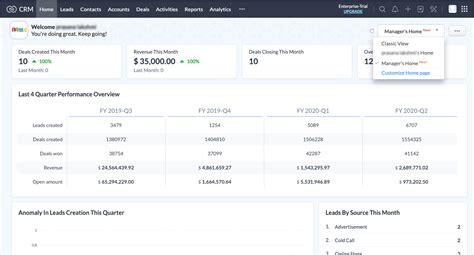 Home Tab Online Help Zoho Crm