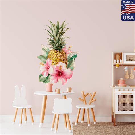 Tropical Pineapple Wall Decal Floral Peel And Stick Nursery Decor Etsy