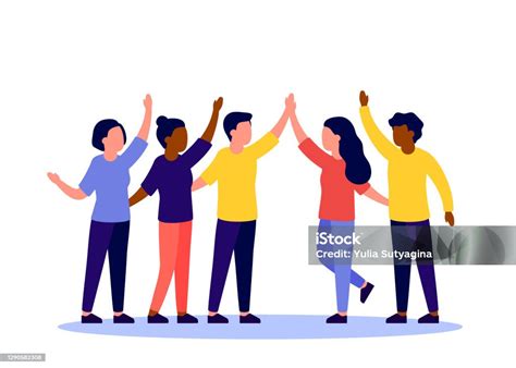 함께 성공을 거둔 다양한 사람들의 행복한 그룹 남자와 여자는 하나의 팀입니다 벡터 일러스트레이션 시민에 대한 스톡 벡터 아트 및