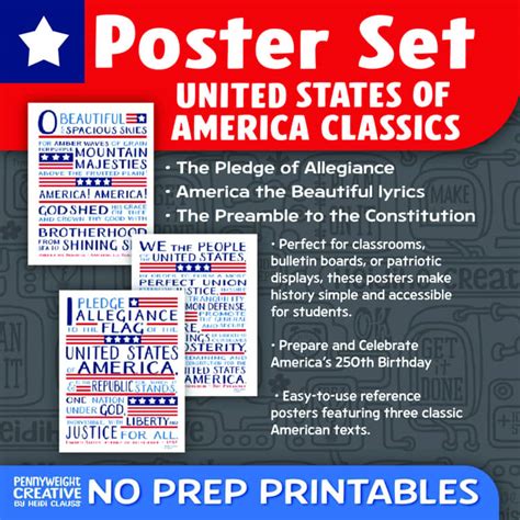 Us Patriotic Posters Preamble Pledge Of Allegiance And America The