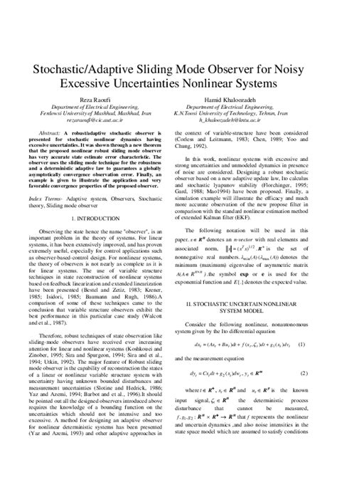 Pdf Stochasticadaptive Sliding Mode Observer For Noisy Excessive