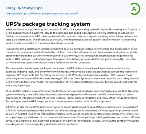 UPSs Package Tracking System Essay Example StudyHippo Com