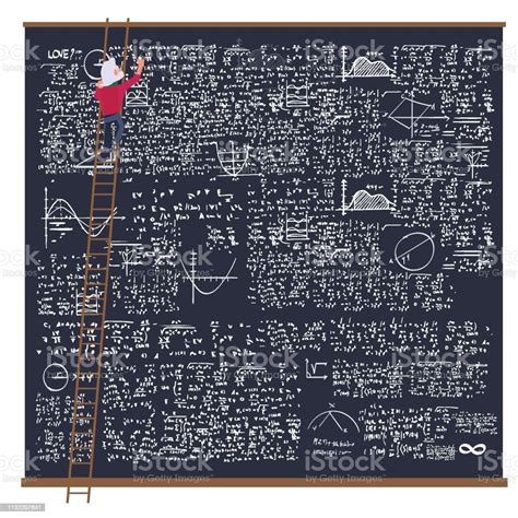 Professor Mathematician With Formulas On Huge Blackboard Math Science Research Math Symbol Stock