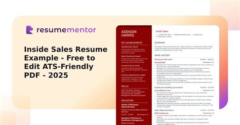 Inside Sales Resume Example Free To Edit Ats Friendly Pdf 2025