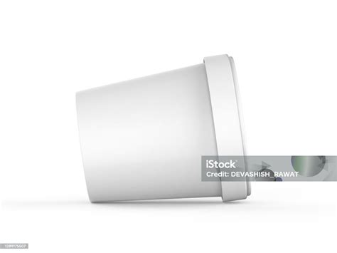 고립 된 흰색 배경에 흰색 아이스크림 욕조 모형 플라스틱 상자의 현실적인 렌더링 3d 일러스트 0명에 대한 스톡 사진 및 기타 이미지 Istock