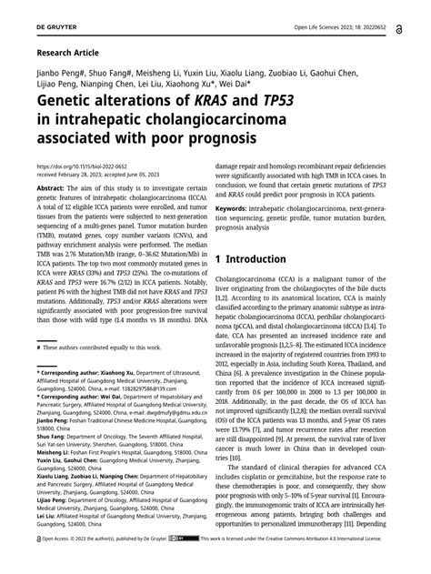 Pdf Genetic Alterations Of Kras And Tp53 In Intrahepatic