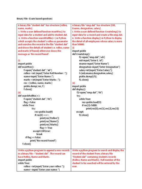 Binary File Exam Based Questionyyuiis Pdf Parameter Computer