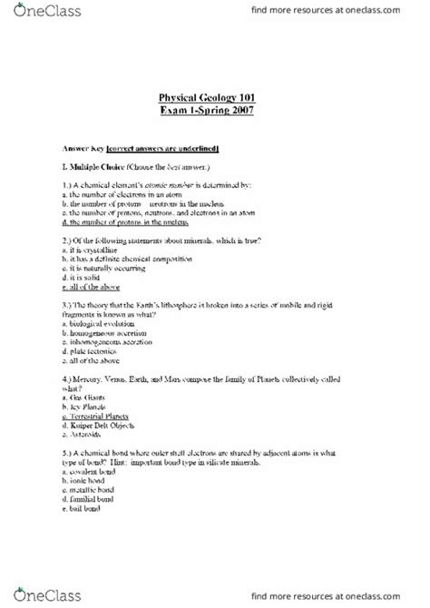 Geol 101 Midterm Exam 1 Oneclass