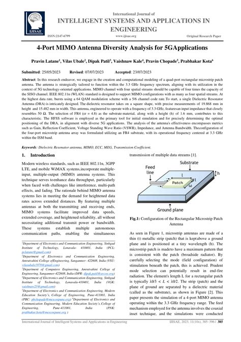 Pdf 4 Port Mimo Antenna Diversity Analysis For 5g Applications