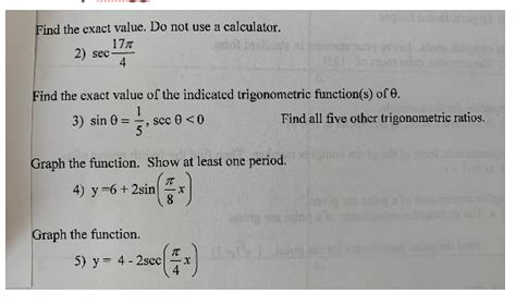 Solved Find The Exact Value Do Not Use A Calculator Chegg