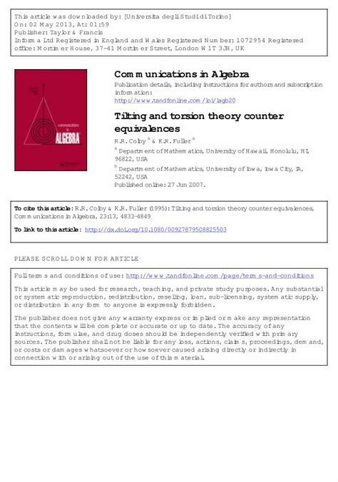 Pdf Tilting And Torsion Theory Counter Equivalences Dokumen Tips