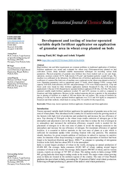Pdf Development And Testing Of Tractor Operated Variable Depth Fertilizer Applicator On