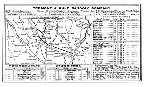 Tremont And Gulf Railway Company La Public Timetable Showing Route In