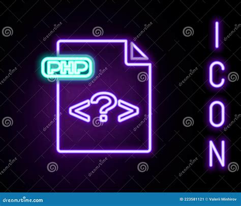 Glowing Neon Line Php File Document Download Php Button Icon Isolated On Black Background Php