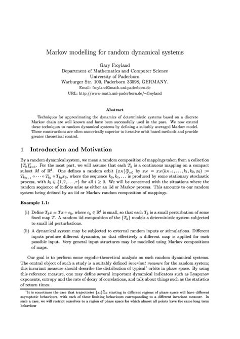 Pdf Markov Modelling For Random Dynamical Systems