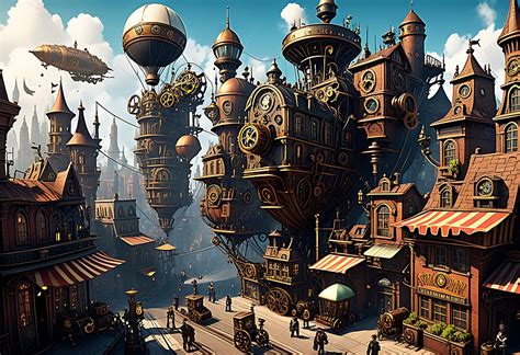 기어 비행선과 기발한 발명품이 있는 스팀펑크 세계 스팀펑크 도시 기계 건물 비행선 배경 일러스트 및 사진 무료 다운로드 Pngtree