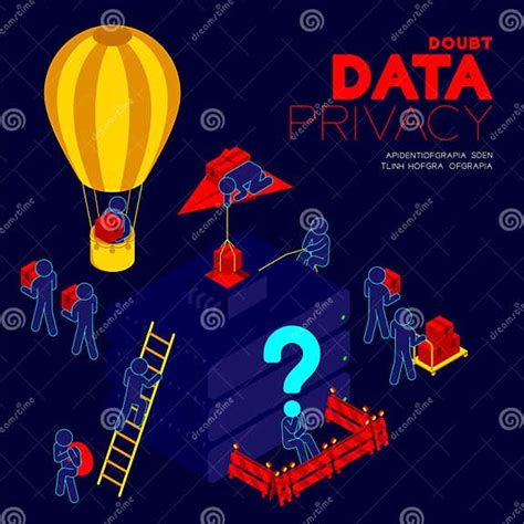 Doubt Data Privacy Problem Concept Man Pictogram Question Mark Head Sitting Isometric Storage