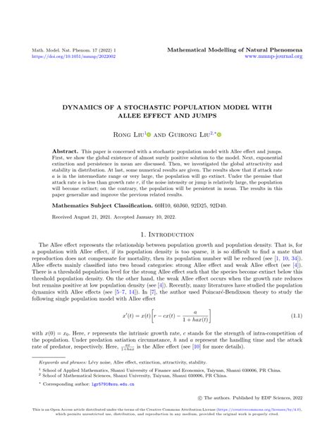 Pdf Dynamics Of A Stochastic Population Model With Allee Effect And Jumps