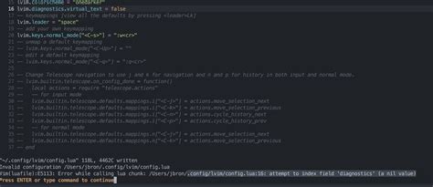 Bug Configlvimconfiglua16 Attempt To Index Field Diagnostics