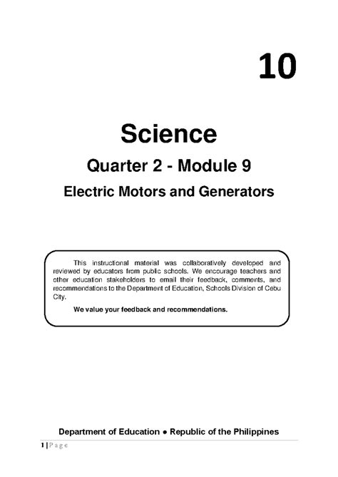 Science Module 9 10 Science Quarter 2 Module 9 Electric Motors And