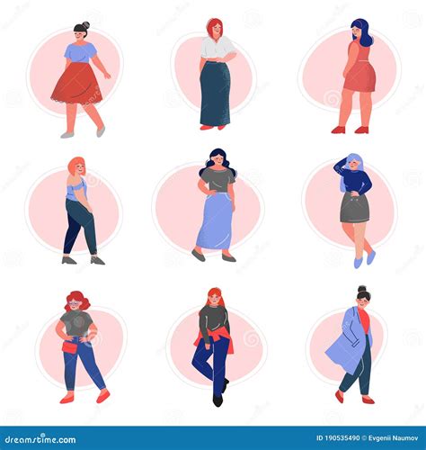 Attractive Plus Size Women Set Cheerful Curvy Overweight Girls In