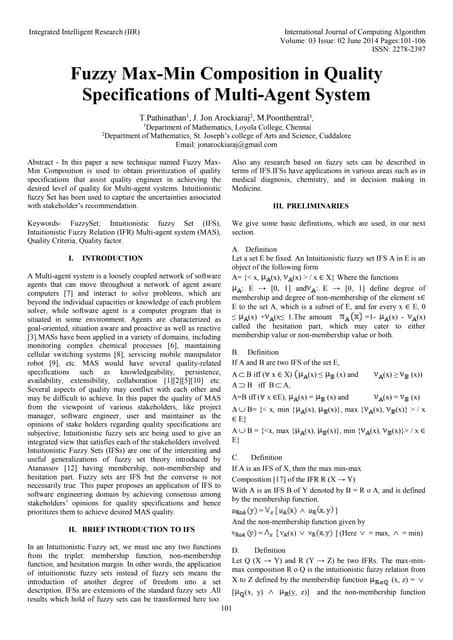 Fuzzy Max Min Composition In Quality Specifications Of Multi Agent System Pdf