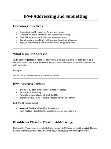 ipv4 addressing and subnetting pdf ip address internet standards