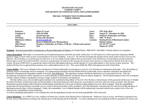 Syllabus Professor Name Albert Lenel Miami Dade College Padron