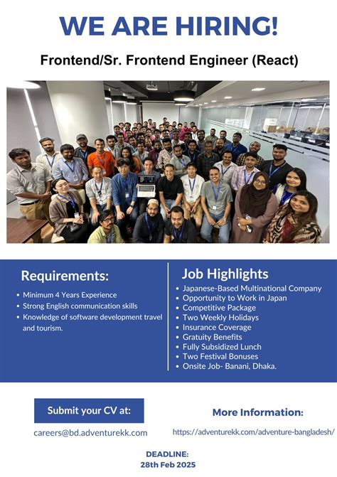 We Are Hiring Frontend Sr Frontend Engineer React Drop Your Cv Here Adventure Dhaka Limited