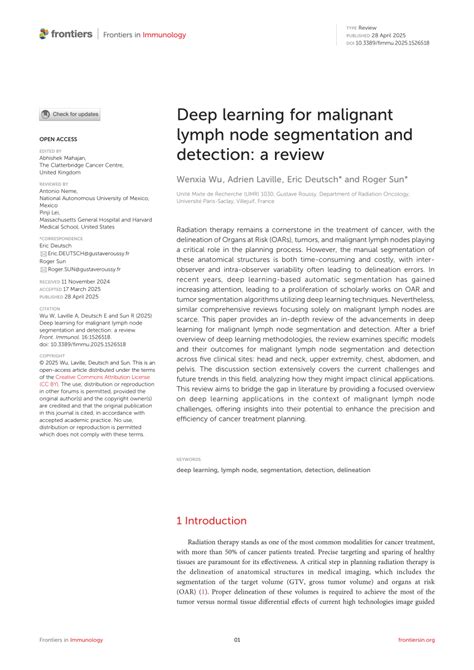 Pdf Deep Learning For Malignant Lymph Node Segmentation And Detection A Review
