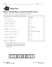 Solve Algebraic Equations Puzzle Time With Variables Course Hero