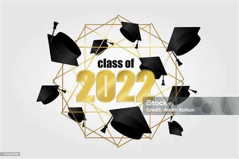 2022년 클래스 흑인 교육 학술 모자를 던진 황금 번호 졸업 디자인 고등학교 대학 축하 졸업생 연감 템플릿 벡터 일러스트레이션 2022년에 대한 스톡 벡터 아트 및 기타