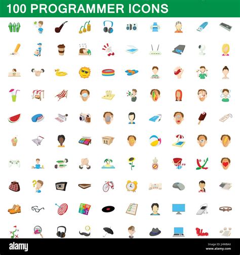 100 Programmer Icons Set Cartoon Style Stock Vector Image Art Alamy