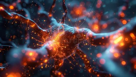 An Exploration Of Abstract Neural Networks Visualized Through Vibrant Glowing Particles Stock