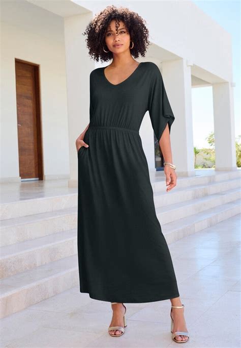 Plus Size Stretch Knit Dolman Sleeve Maxi Dress Roamans