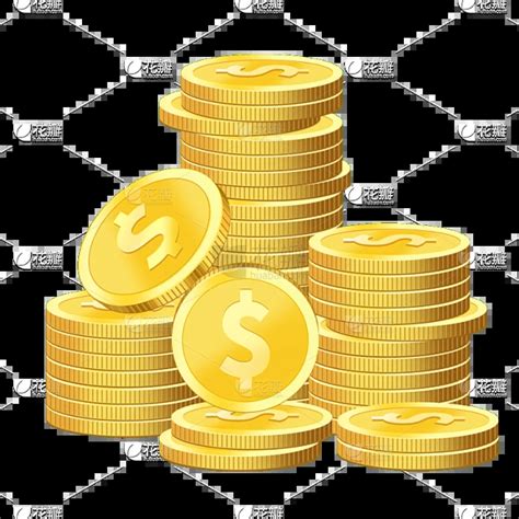 金色扁平堆叠在一起的卡通金币元素素材 花瓣网