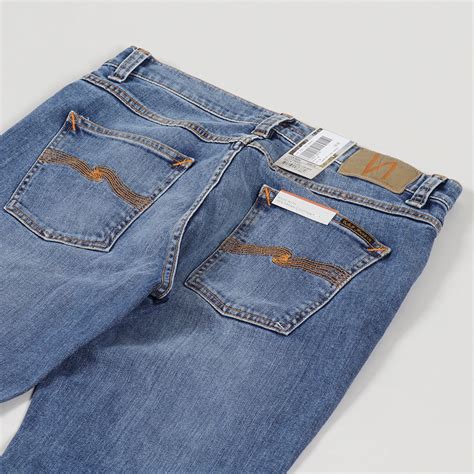 Nudie Jeans Mens Organic Cotton Vegan Lean Dean Lost Orange Blue