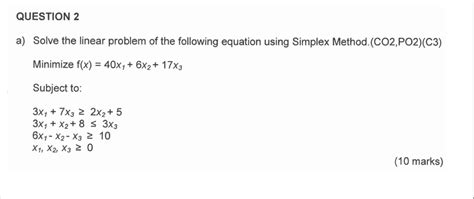 Solved Question 2 A Solve The Linear Problem Of The