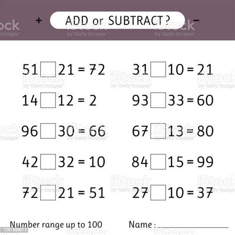 Add Or Subtract Number Range Up To 100 Mathematical Exercises