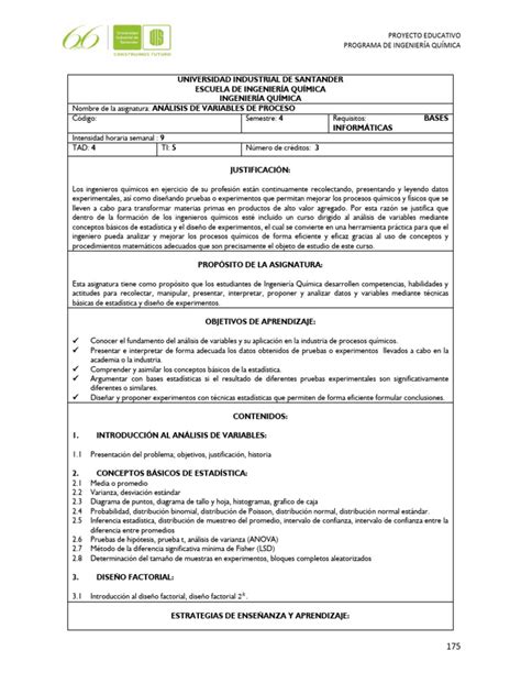 Análisis De Variables En Ingeniería Química Pdf Estadísticas